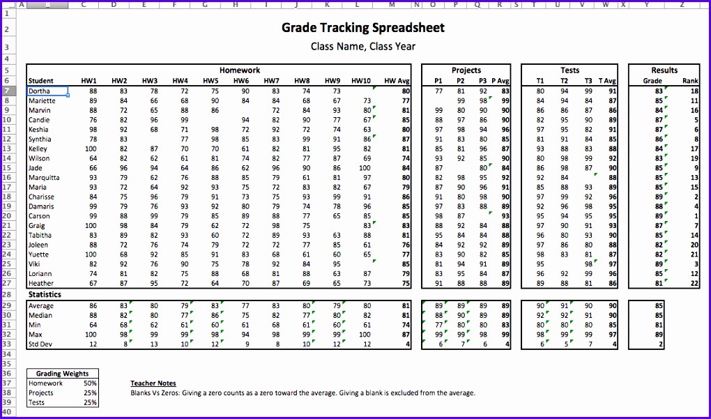 8 Grade Book Excel Template - Excel Templates - Excel Templates