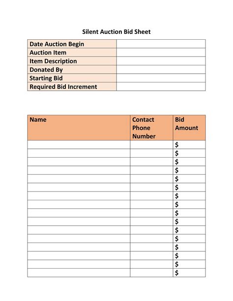 Silent Auction Template - Excel Templates - Excel Templates